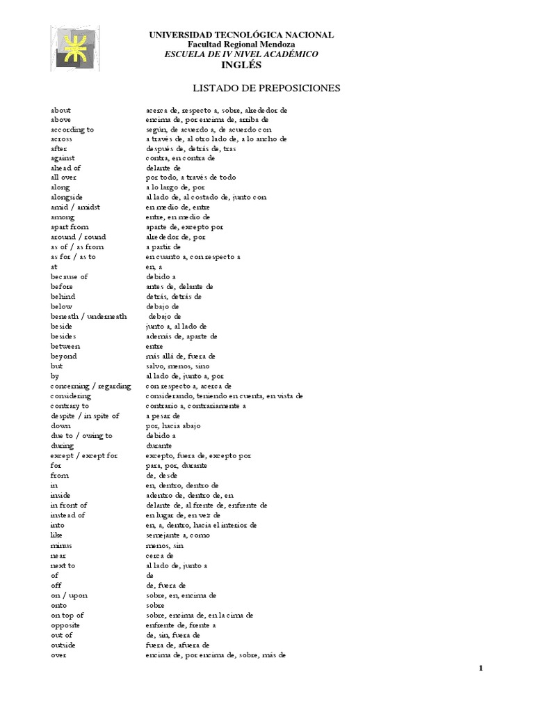 Listado de Preposiciones | PDF
