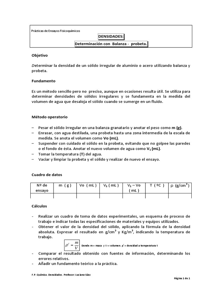 Práctica 4 Densidad de Solidos - Balanza y Probeta | PDF