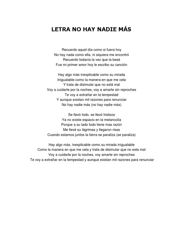 Letra de "No Hay Nadie Más" | PDF | Poesía