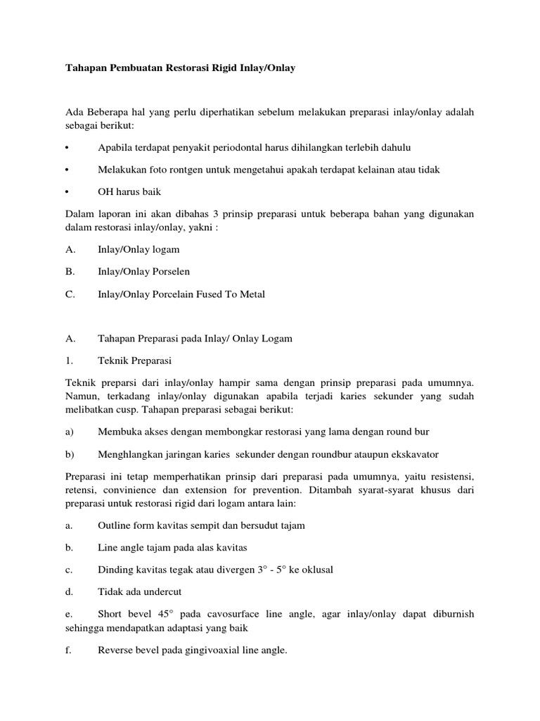 LO 5 Tahapan Pembuatan Restorasi Rigid Inlay | PDF