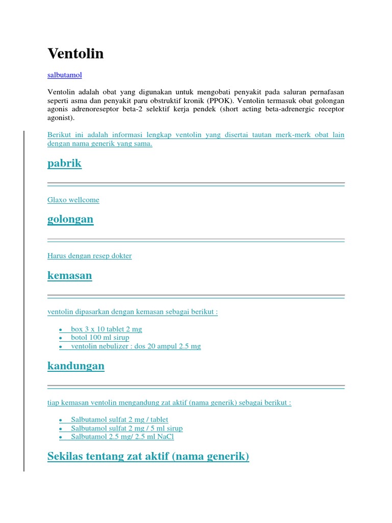 Ventolin: Obat Asma dan PPOK | PDF