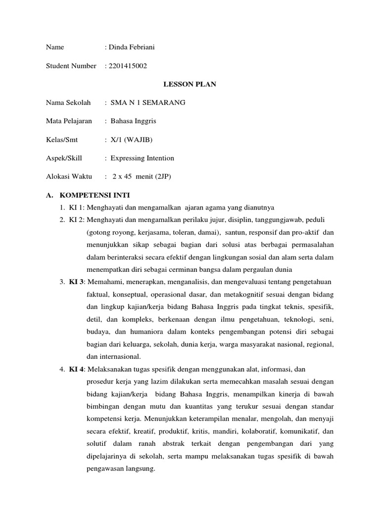 Lesson Plan SMA K13 KD 3.3 Dan 4.4 | PDF