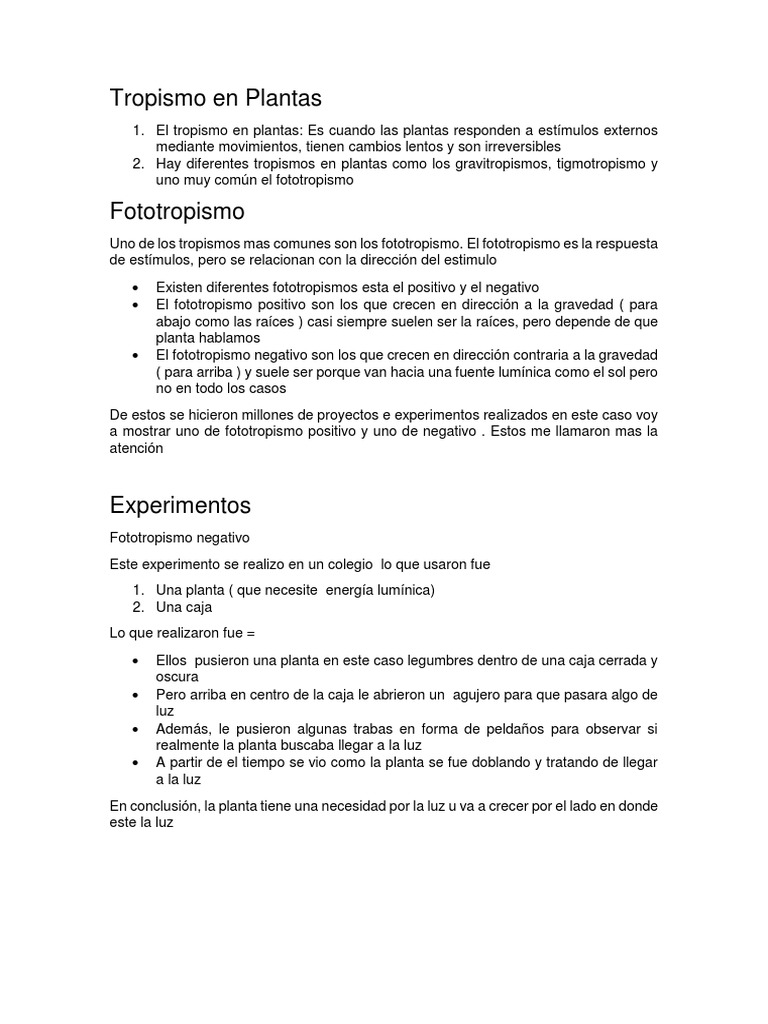Tropismo en Plantas | PDF | Ligero | Science