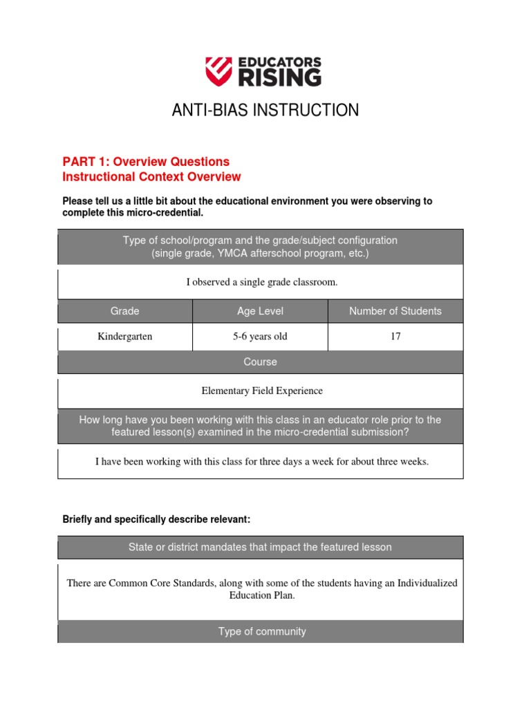 Anti-Bias Instruction Submission Form | PDF | Differentiated ...