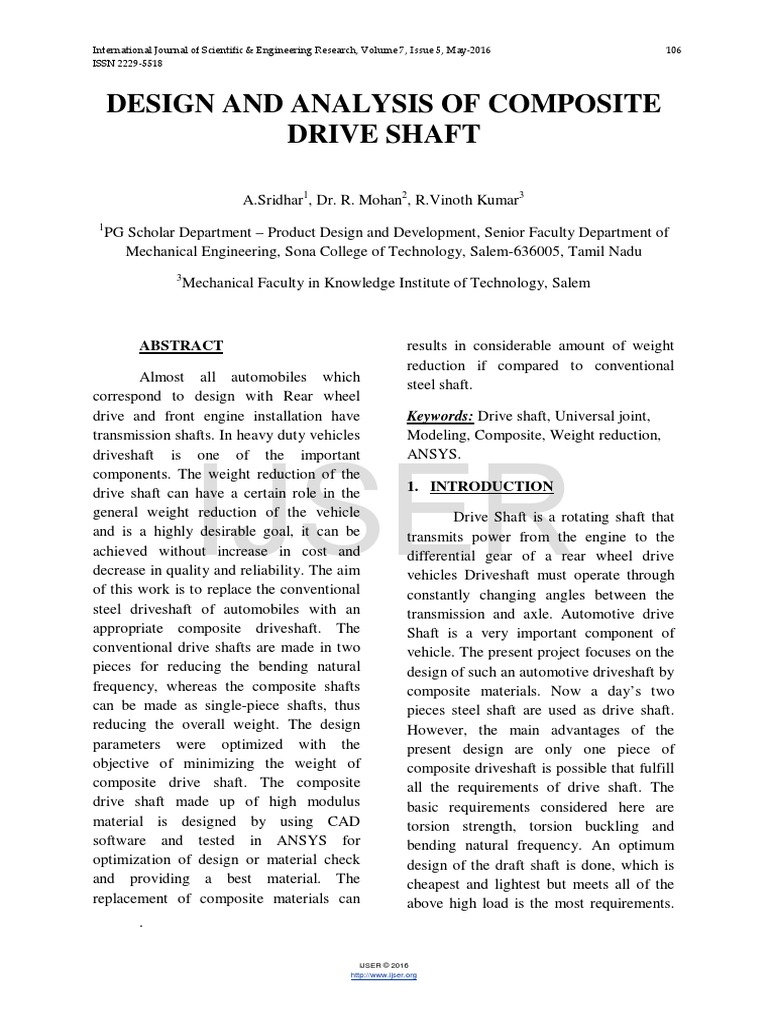 Design and Analysis of Composite Drive Shaft | PDF | Axle | Composite ...