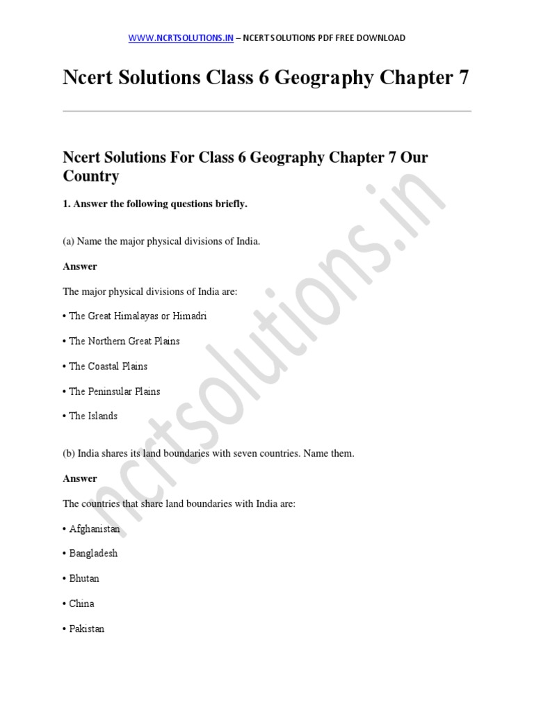 Ncert Solutions Class 6 Geography Chapter 7 | PDF | Himalayas | Geography