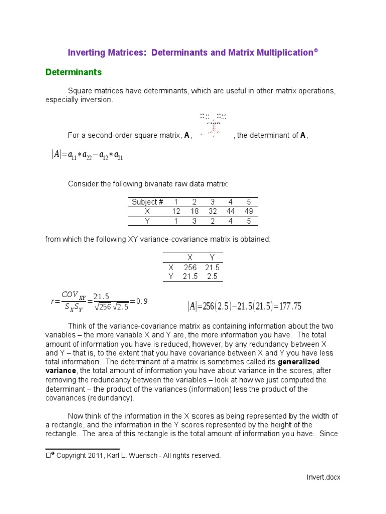 Inverting Matrices: Determinants and Matrix Multiplication | PDF | Covariance Matrix | Determinant