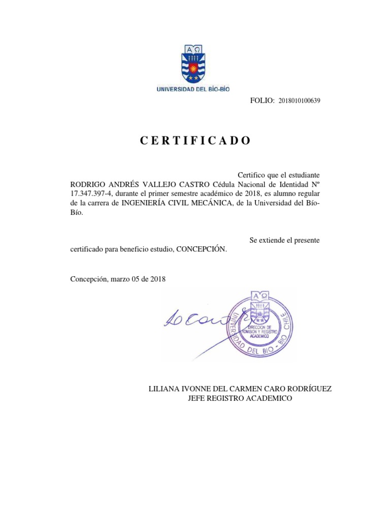 Certificado Alumno Regular 2018