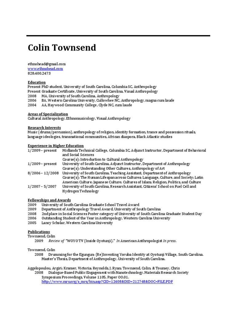 Colin Townsend: Education | PDF | Anthropology | University