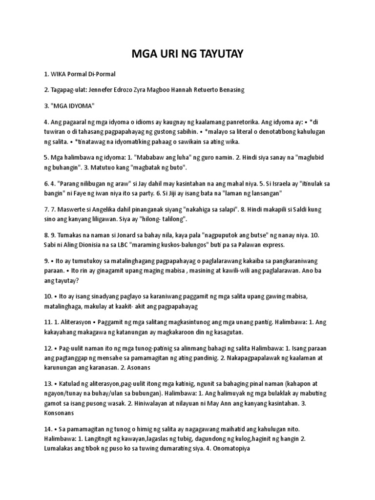 Mga Uri NG Tayutay | PDF