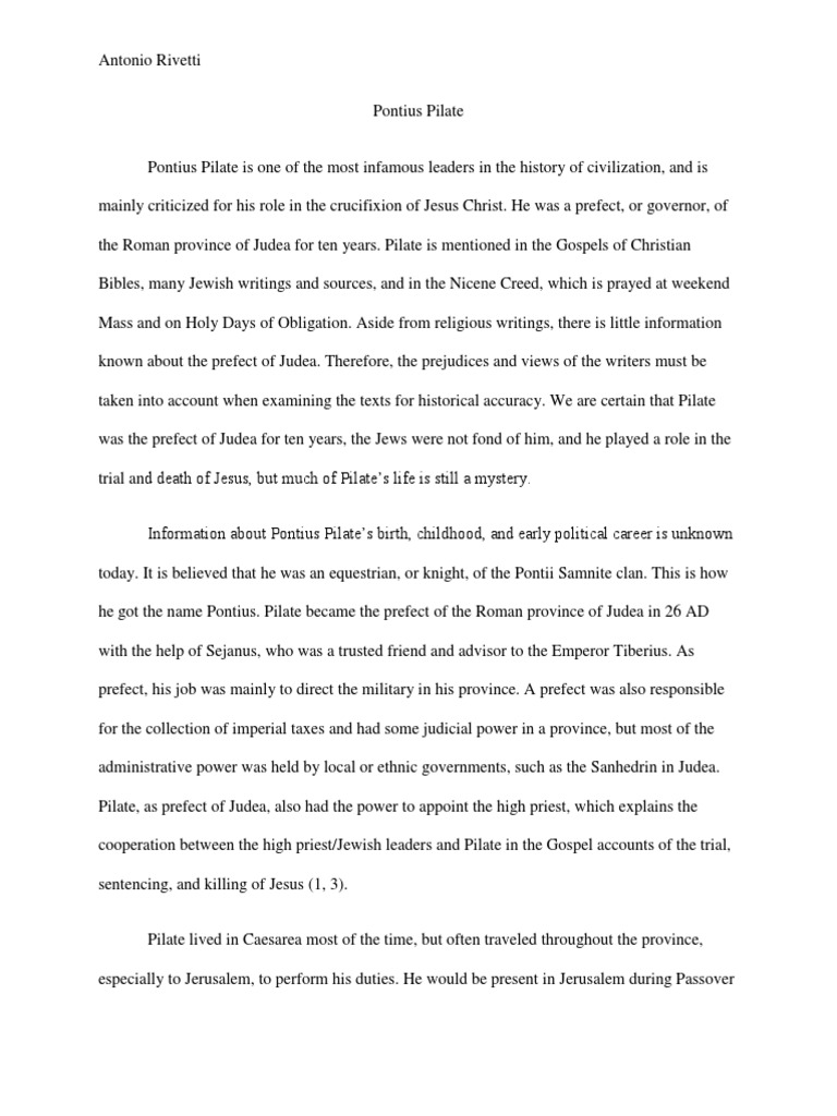 Pontius Pilate Paper | PDF | Pontius Pilate | Crucifixion Of Jesus