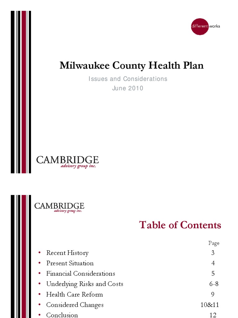 Milwaukee County Health Plan: Issues and Considerations Issues and ...