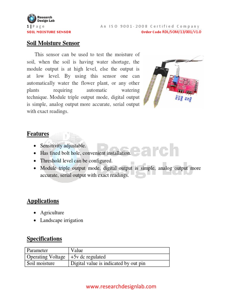 Soil Moisture Sensor PDF | Download Free PDF | Capacitor | Sensor