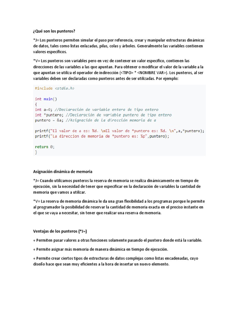 Punteros - Estructuras de Datos | PDF | Puntero (Programación de computadora) | Estructura de ...