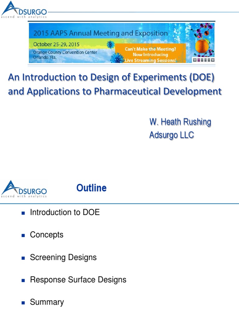 An Introduction To Design of Experiments (DOE) and Applications To Pharmaceutical Development ...
