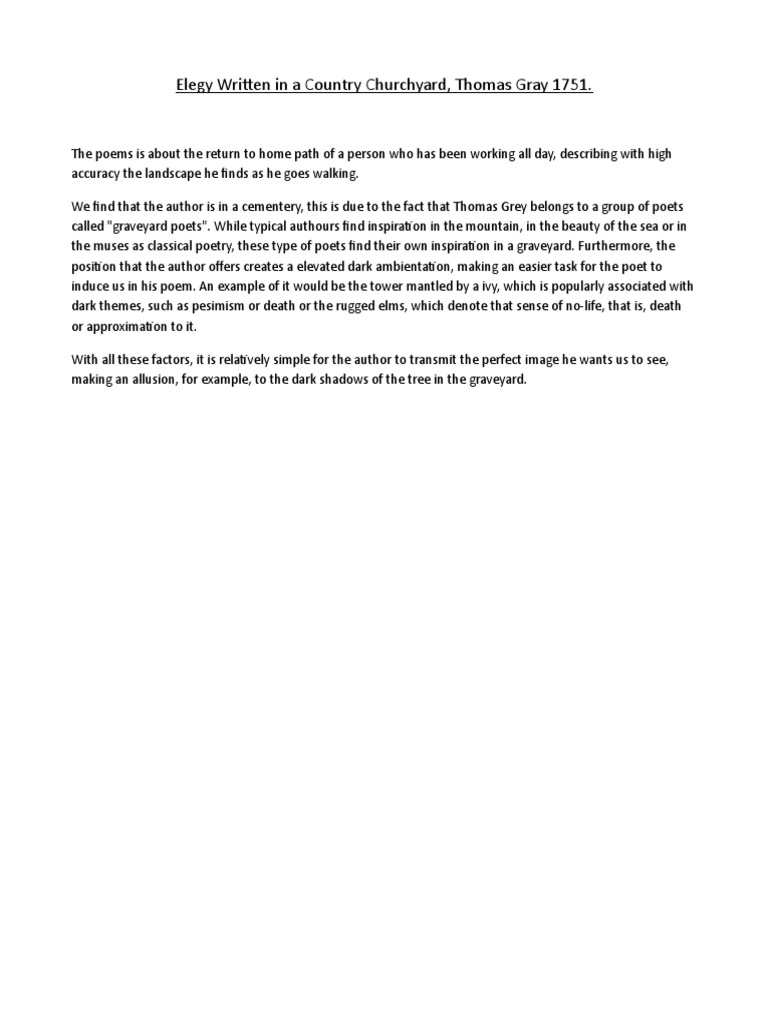 Elegy Written in A Country Churchyard, Thomas Gray 1751 | PDF | Poetry