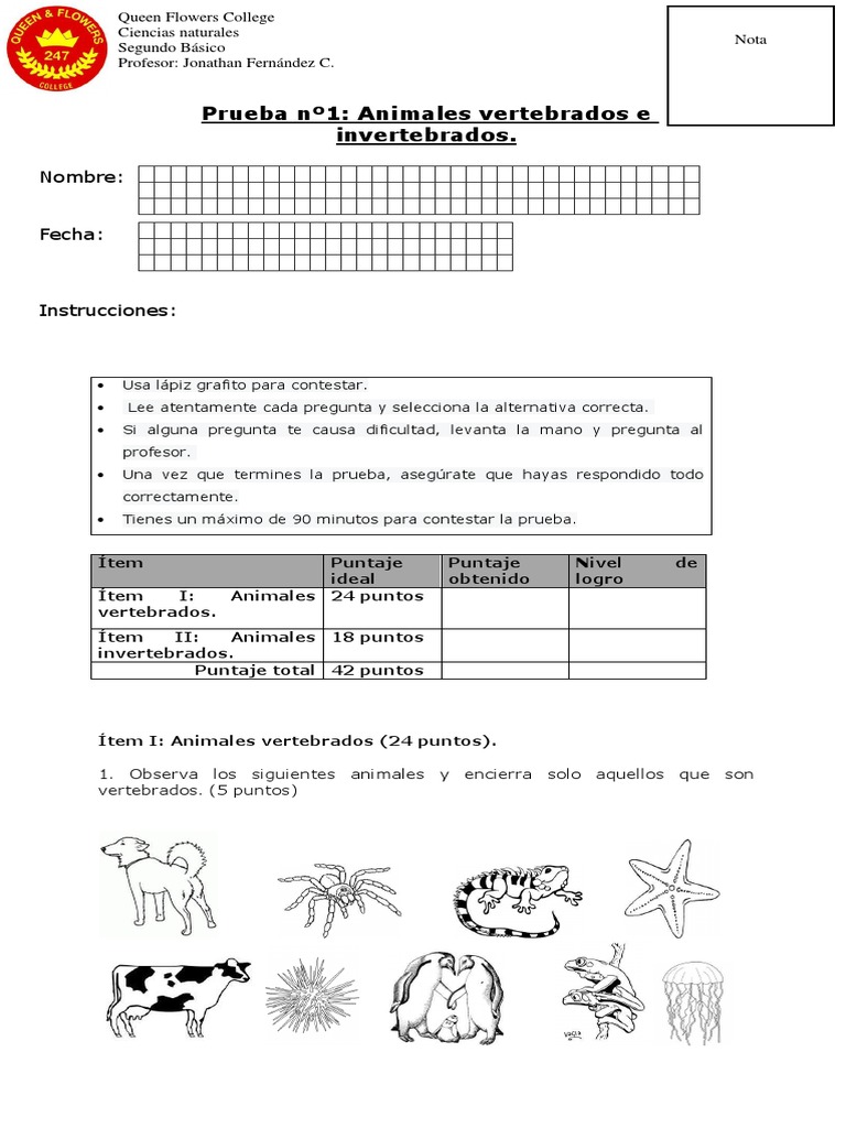 prueba de ciencias naturales animales vertebrados e invertebrados.docx ... prueba de ciencias naturales animales vertebrados e invertebrados.docx ...