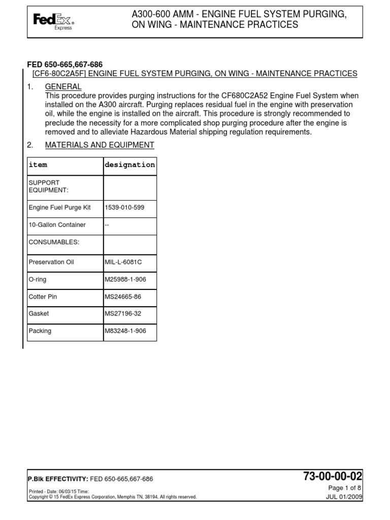Engine Fuel System Purging, On Wing - Maintenance Practices | PDF ...