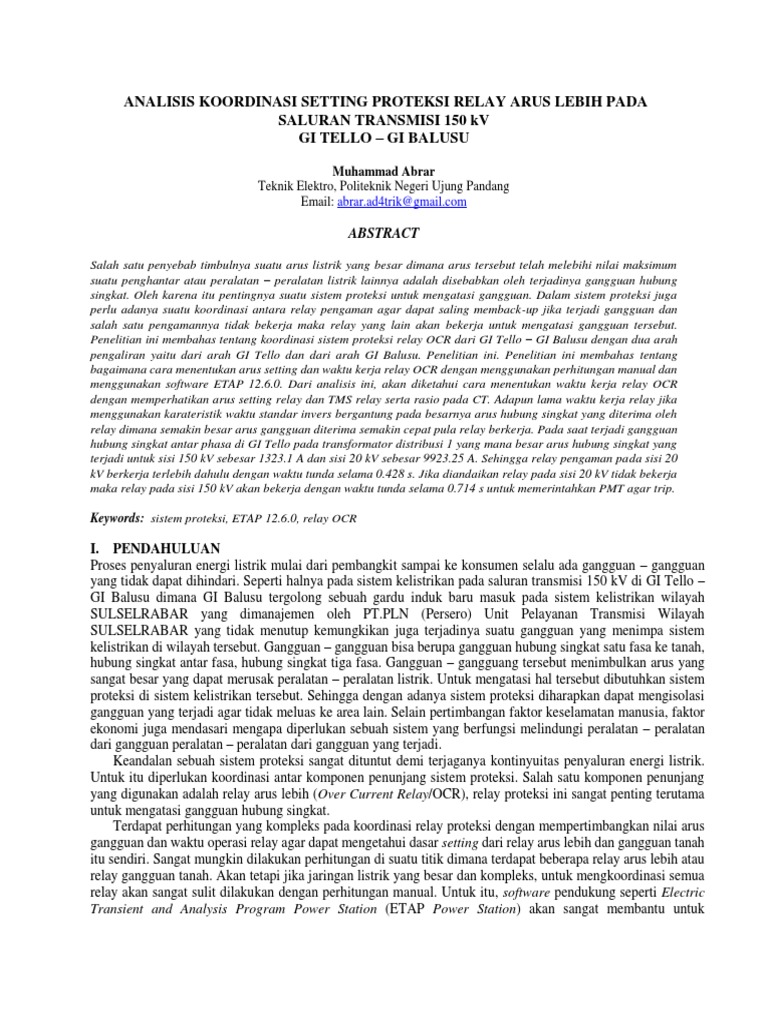 Analisis Koordinasi Setting Proteksi Relay Arus Lebih Pada Saluran Transmisi 150 KV | PDF