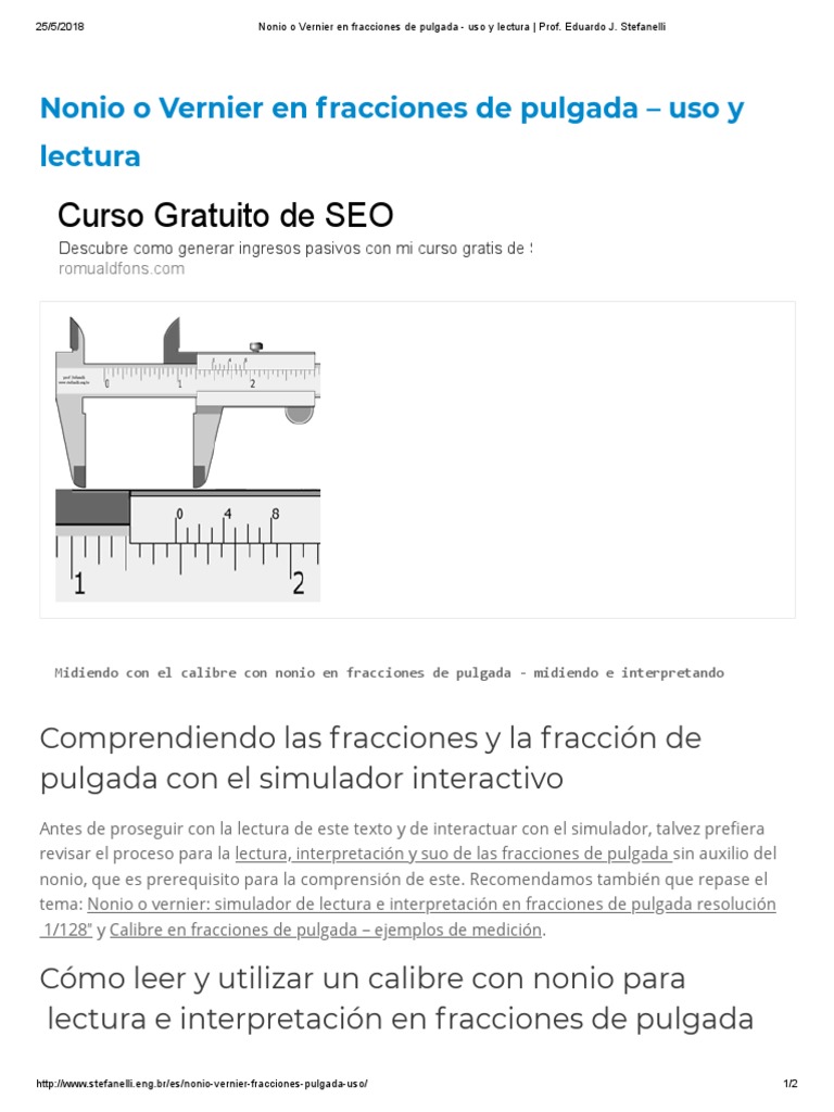 Nonio o Vernier en Fracciones de Pulgada - Uso y Lectura _ Prof ...