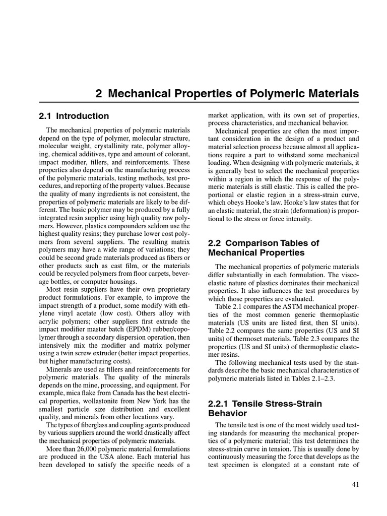 2 Mechanical Properties of Polymeric Materials: 2.2.1 Tensile Stress ...