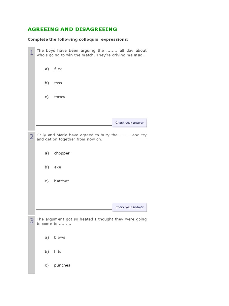 Agreeing and Disagreeing Expressions | PDF | Sports & Recreation