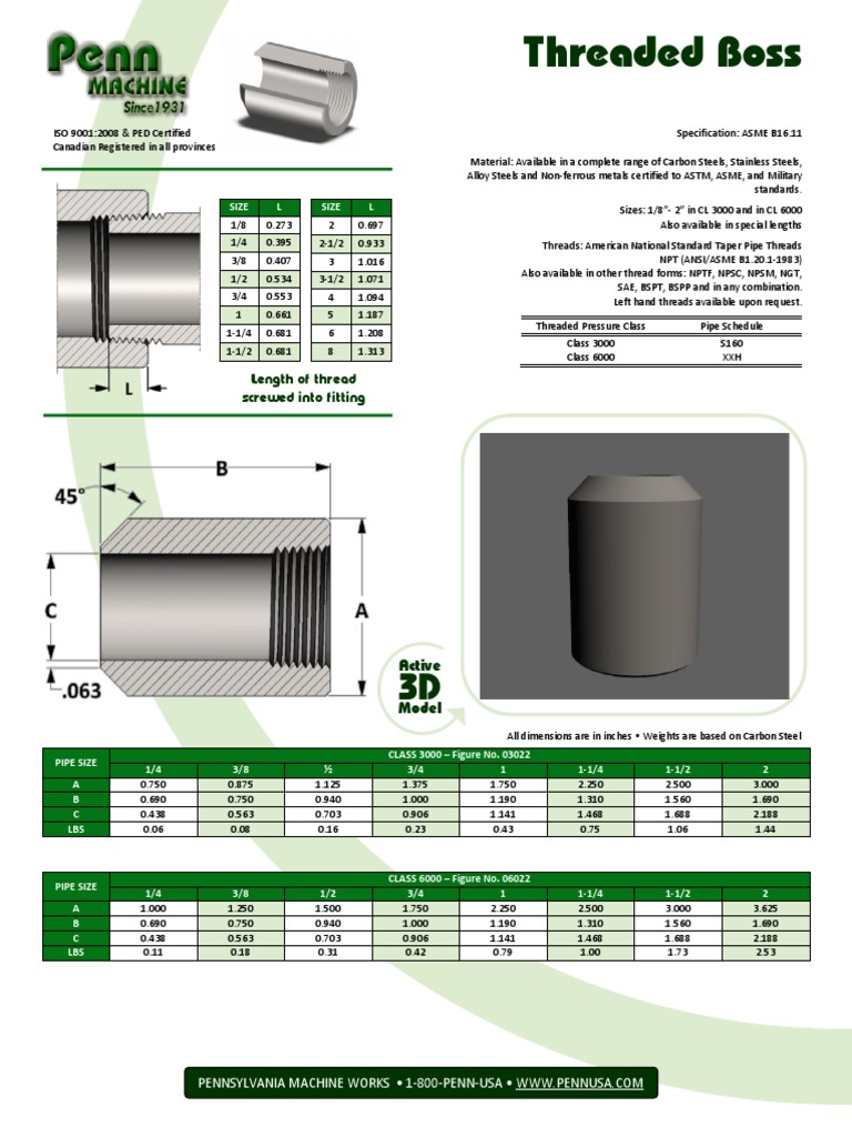 Threaded Boss | PDF | Pipe (Fluid Conveyance) | Industries
