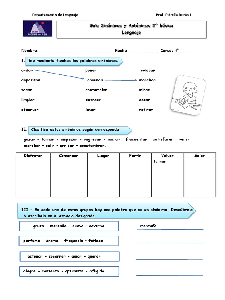 Sinónimos y Antónimos para 3° Básico | PDF