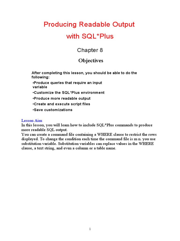 Producing Readable Output With SQL Plus: Objectives | Download Free PDF ...