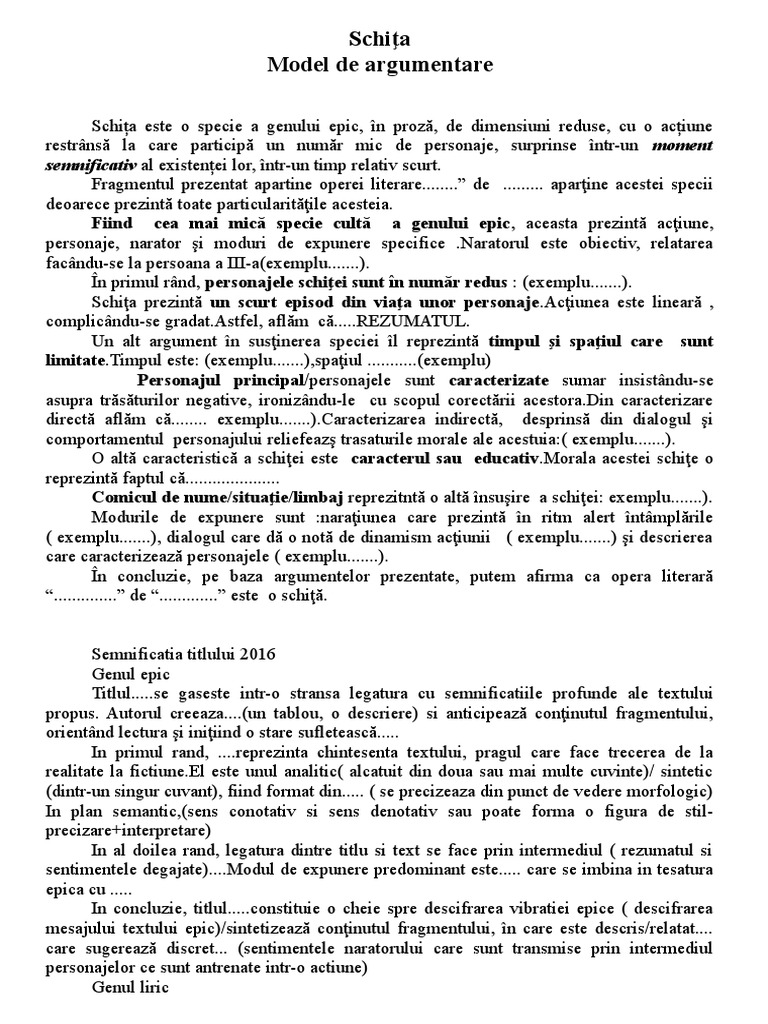 Schita Model de Argumentare Și Titlu de Epic | PDF