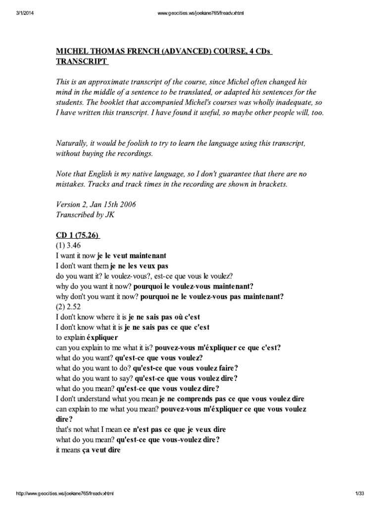 Michel Thomas French (Advanced) | PDF