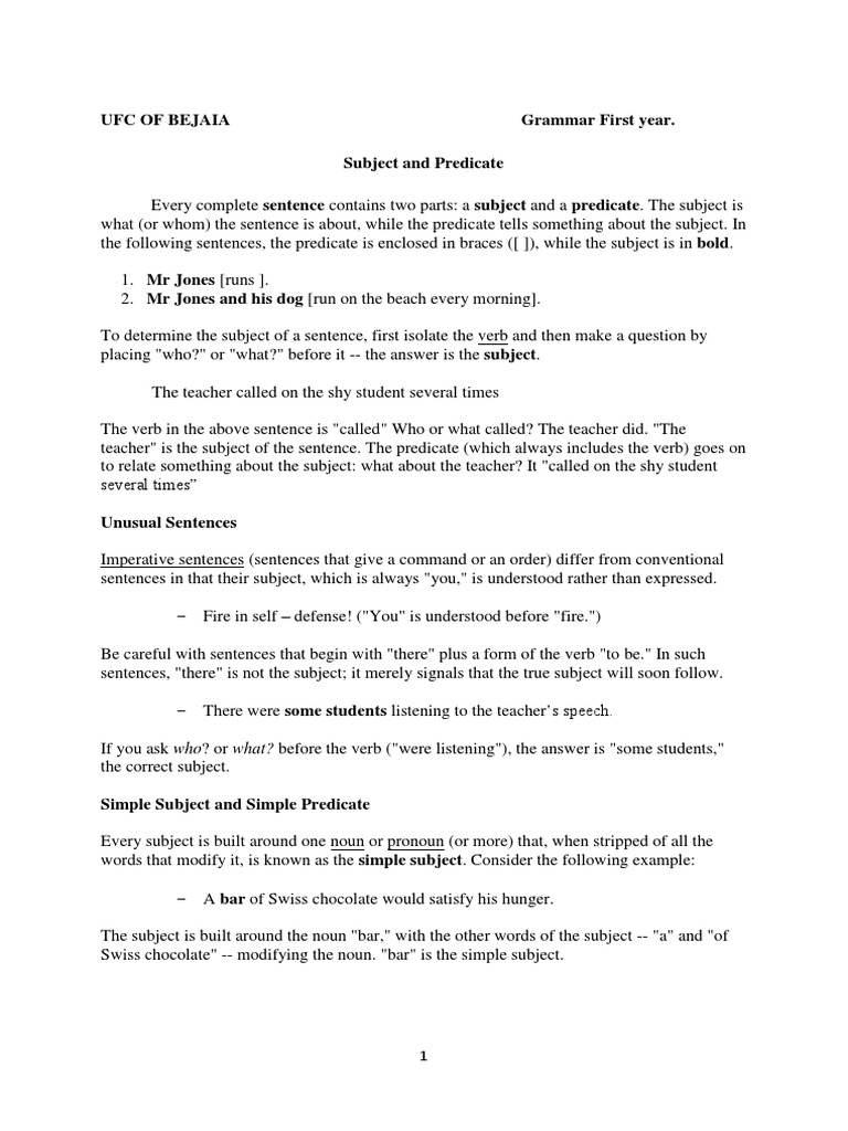 Subject and Predicate | PDF | Subject (Grammar) | Predicate (Grammar)