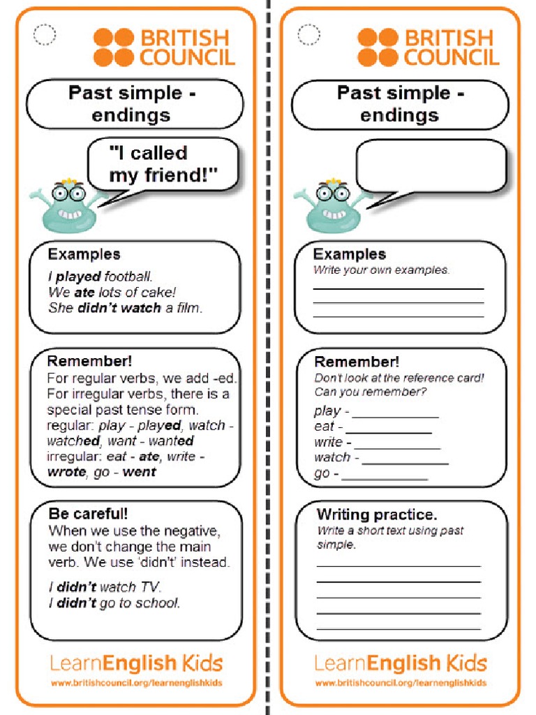 Grammar Practice Reference Card Past Simple Endings PDF | PDF