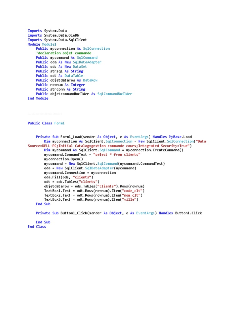 Sqlconnection Sqlcommand Sqldataadapter Dataset Datatable Datarow | PDF