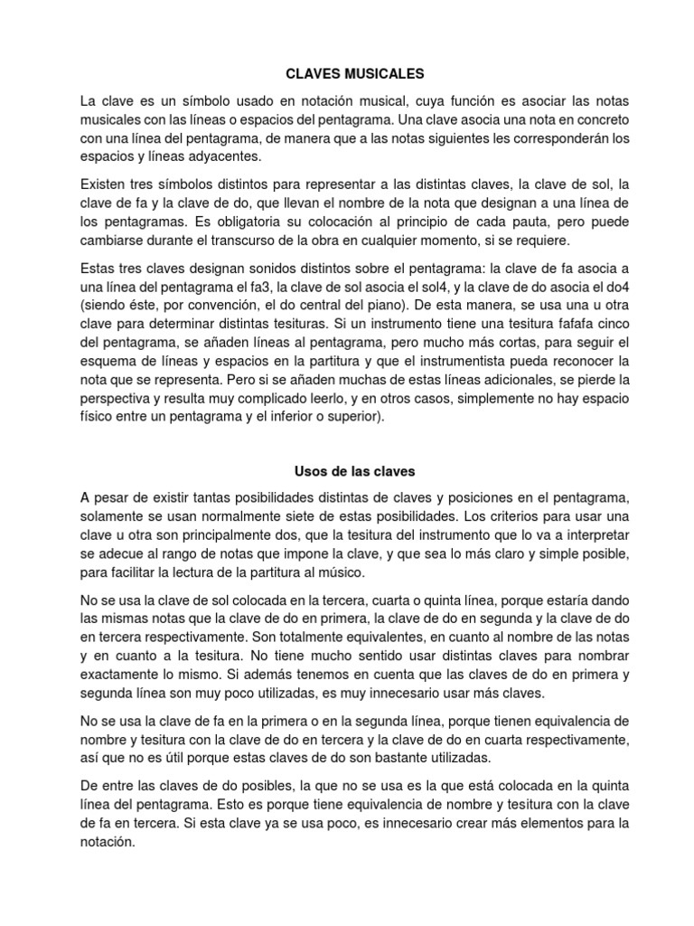 Claves Musicales y su Función en el Pentagrama | PDF | Clave | Notación ...