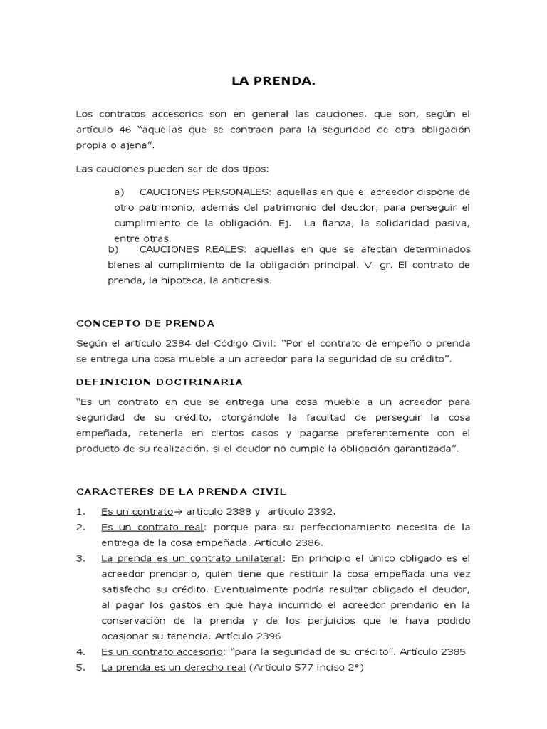 Definición y Características de la Prenda | PDF | Pagos | Ley de Propiedad