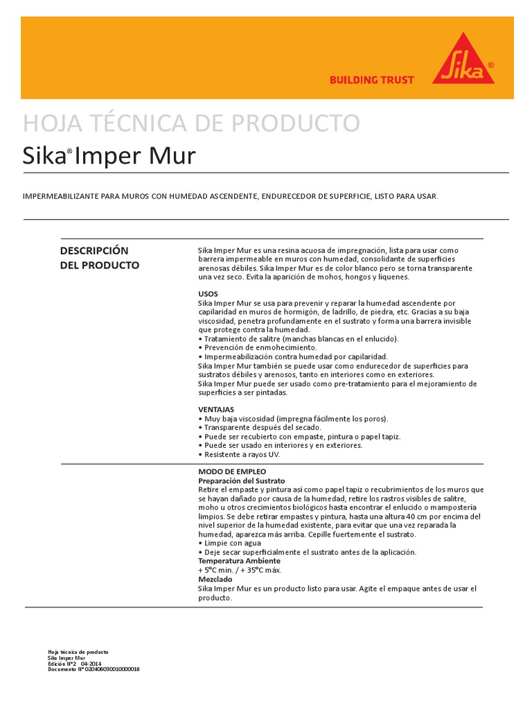 Ficha Técnica Sika Imper Mur | PDF | Pintar | Papel