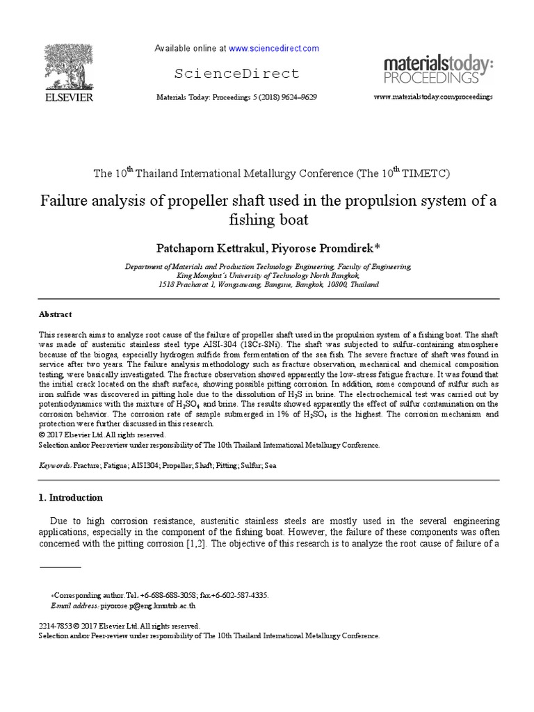 Failure Analysis of Propeller Shaft Used in The Propulsion System of A ...