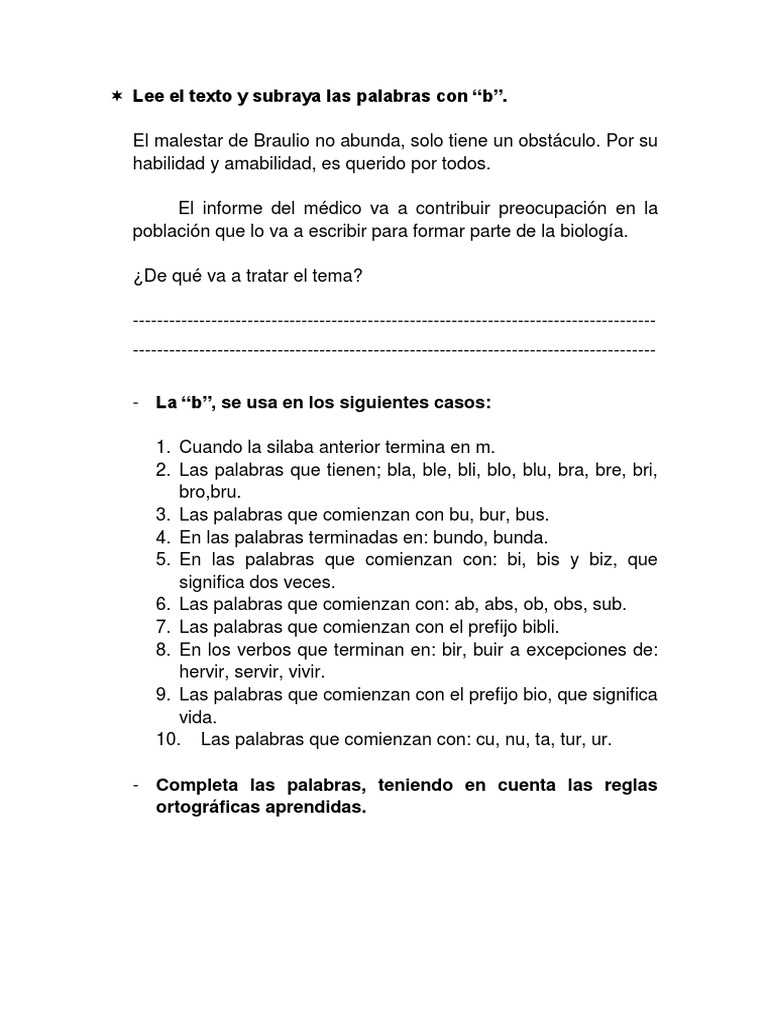 Lee El Texto y Subraya Las Palabras Con | PDF