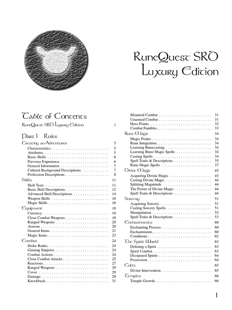 Runequest SRD Luxury Edition: Part I Rules | PDF