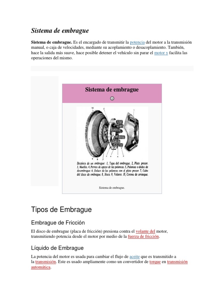 Guía Completa del Sistema de Embrague | PDF | Embrague | Transmisión ...