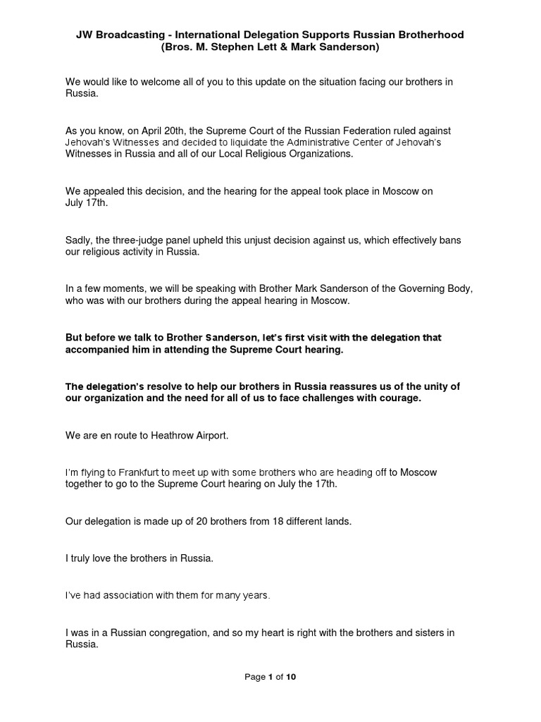 Transcript - International Delegation Supports Russian Brotherhood ...