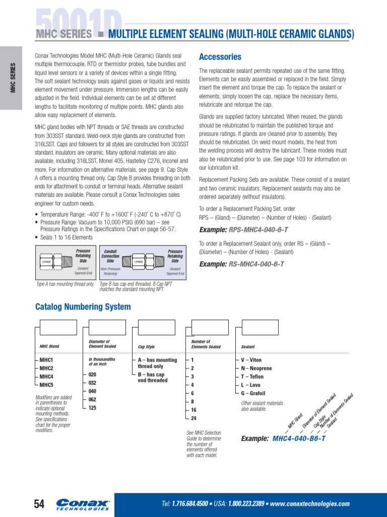 Conax Compression Seals 5001D MHC | PDF | Mechanical Engineering | Materials