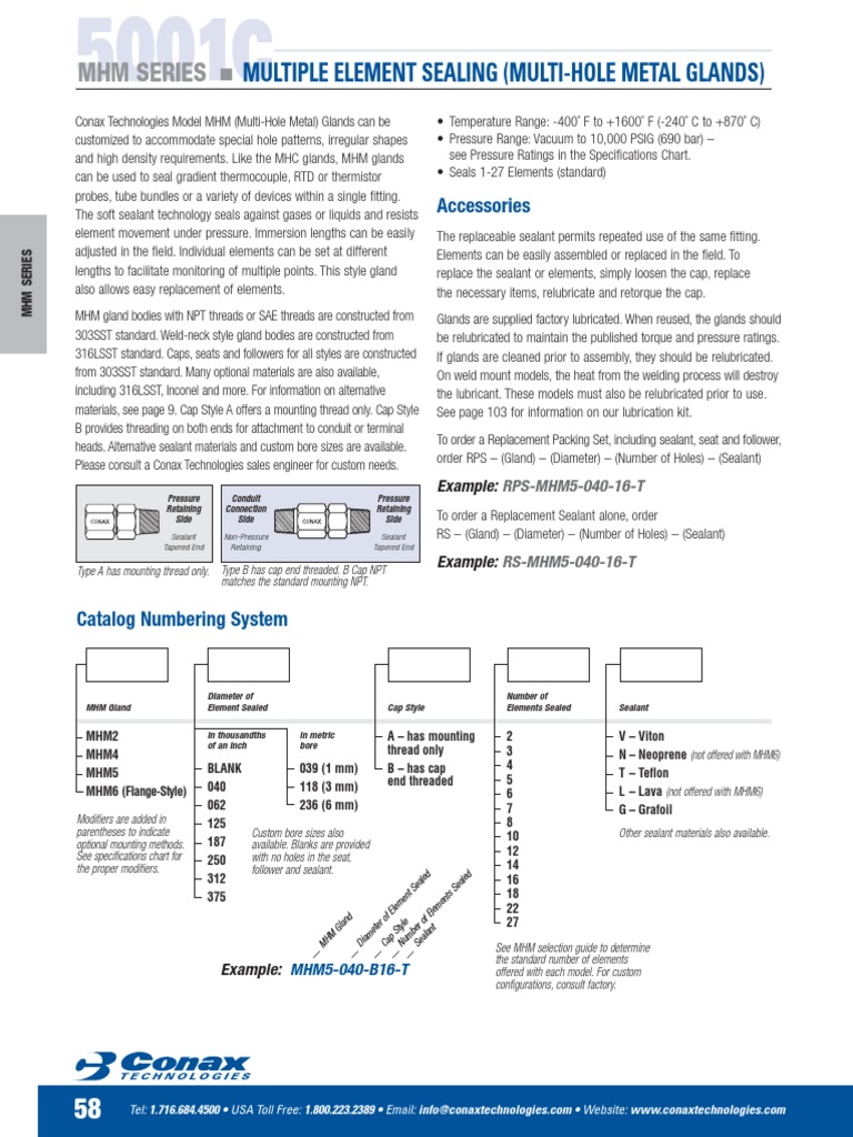 Conax Product Literature MHM Glands 58-63-5001C | PDF | Mechanical Engineering | Building Materials
