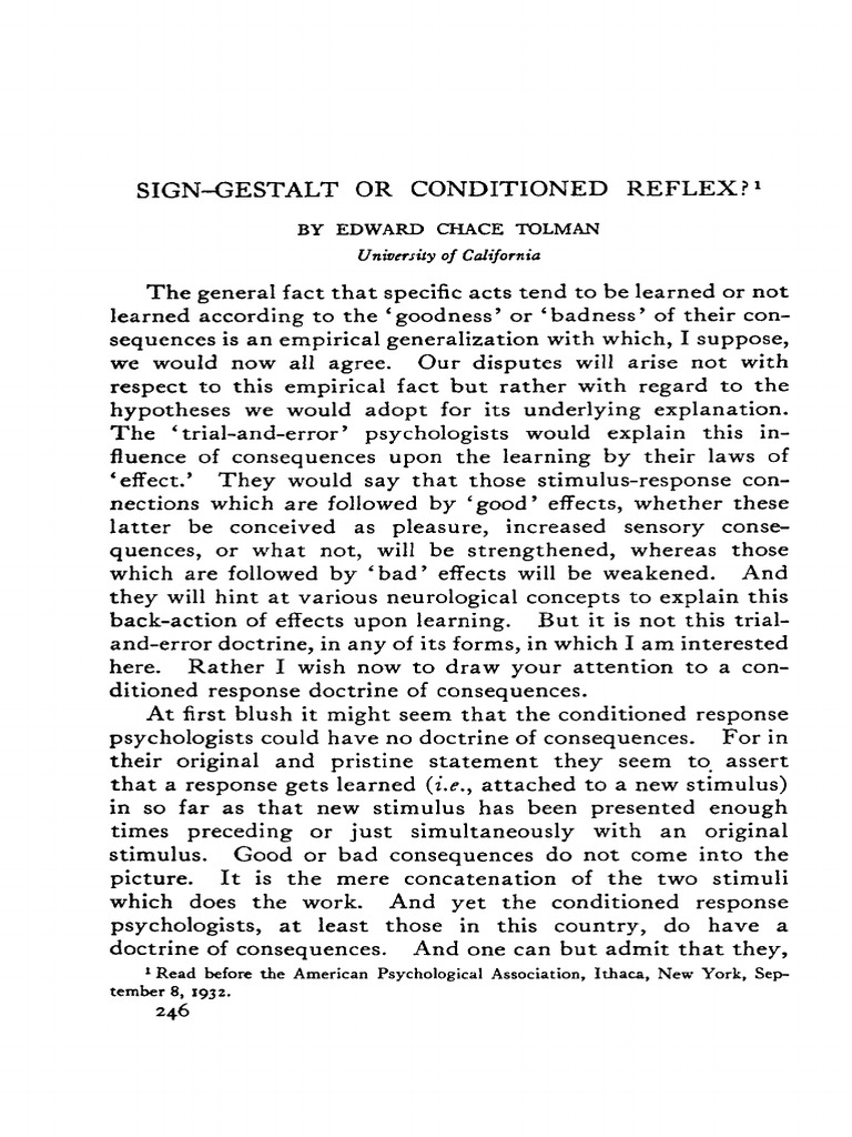 Tolman - Sign-Gestalt or Conditioned Reflex | PDF | Classical ...