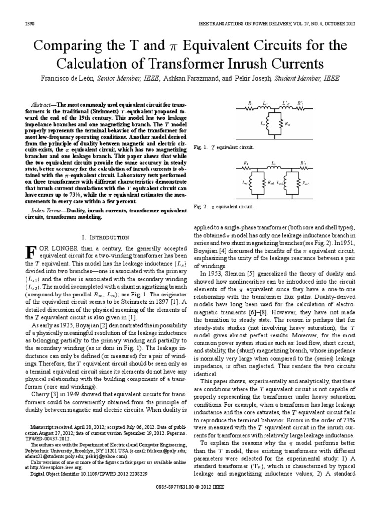 Comparing The T and Pi Equivalent Circuits For The Calculation of ...