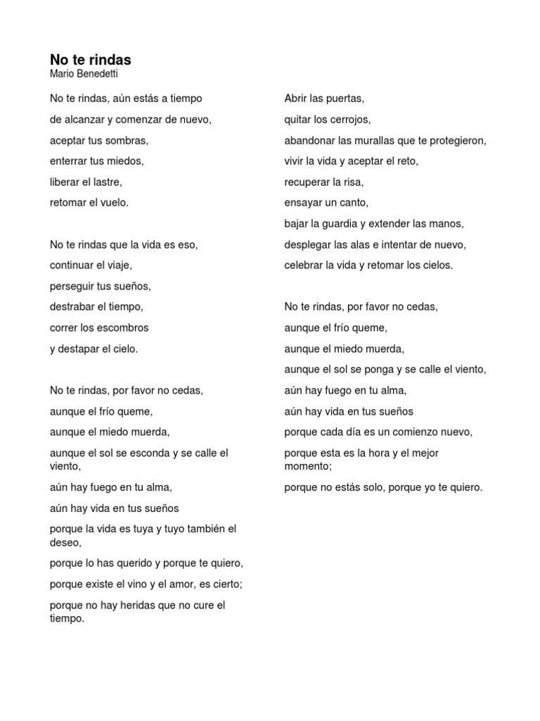 Poesía - Mario Benedetti-No Te Rindas | PDF