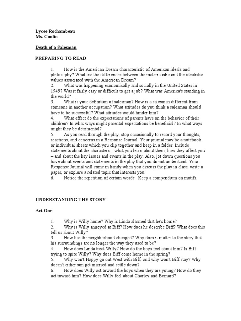 Death of A Saleman Questions | PDF | Attitude (Psychology)