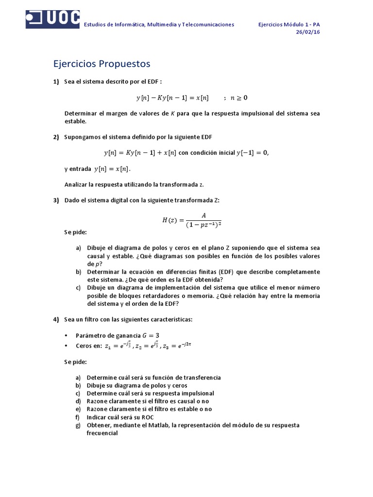 Ejercicios Mo¿Dulo 1 | PDF | Filtro electronico | Ingenieria Eléctrica