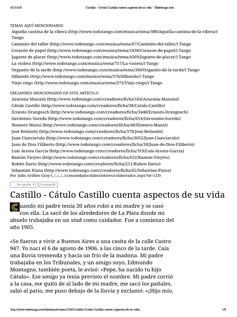 Castillo - Cátulo Castillo Cuenta Aspectos de Su Vida | PDF | Musica ...